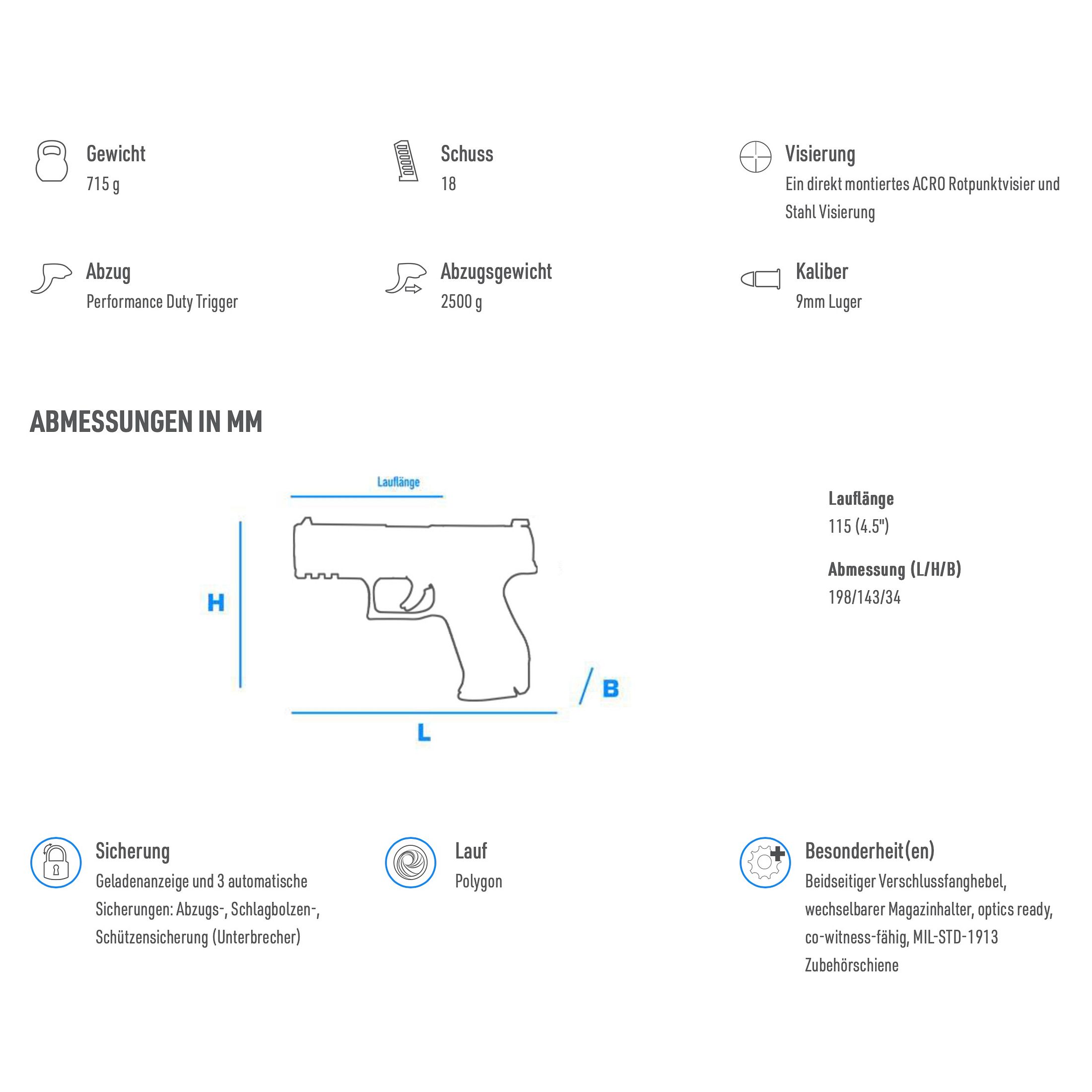 WALTHER PDP FS PDP FULL SIZE 4.5" PROFESSIONAL ACRO 9x19 ...